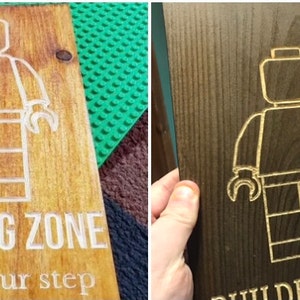 Personalizable Building Zone Watch Your Step, Wooden Sign, Engraved ...