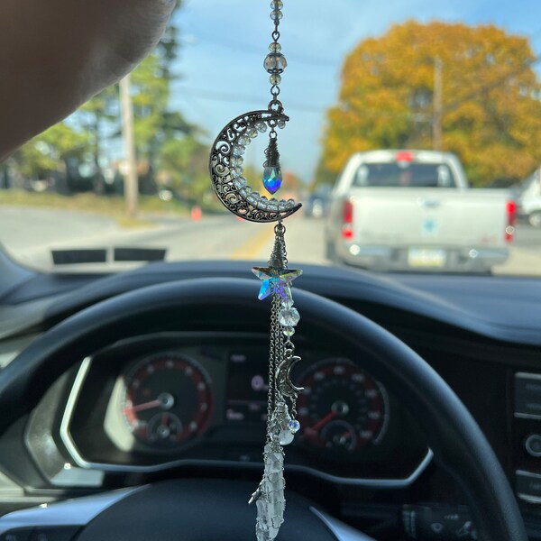 Shiny Crescent Moon Suncatcher, Rearview Mirror Car Charm, Window Decor ...