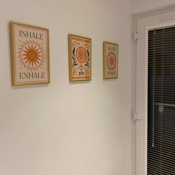 Inhale Exhale Typographic Print, Boho Sun Wall Art, Yoga Meditation ...