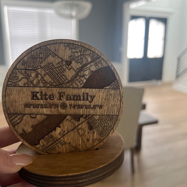 Our First Home Custom Wood Coasters Set, Custom City Map Coasters ...