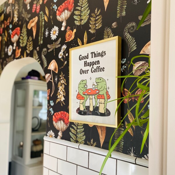 Retro Frog Coffee Print, Vintage Positivity Quote Illustration ...