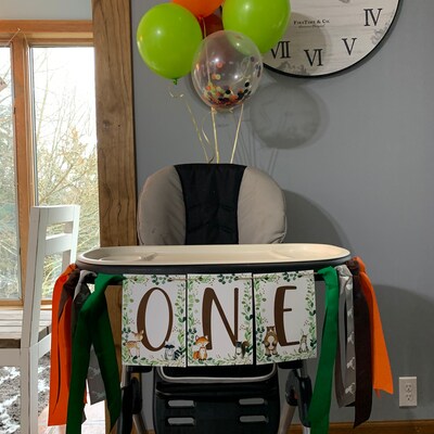 Woodland One High Chair Banner, Woodland First Birthday ONE Banner ...