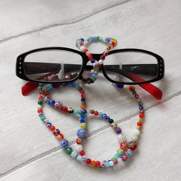 Glasses Spectacle Chain Handmade Multi Coloured 8mm 6mm 4mm Millefiori ...