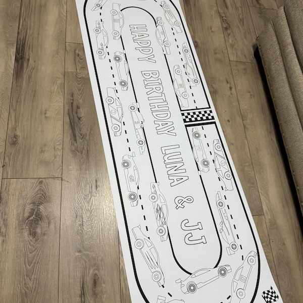 Race Car Coloring Table Runner, Race Cars Birthday Coloring Page, Cars ...