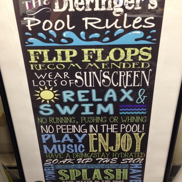 Pool Sign, Custom Outdoor Chalkboard Style Pool Sign, Pool Rules Sign ...