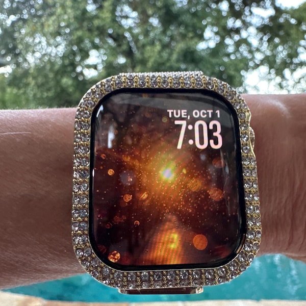 Silver Apple Watch Case Large 3.5mm Lab Diamonds Bezel Apple Watch ...