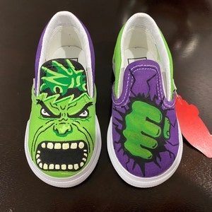 Hulk Themed Painted Kids Vans - Etsy