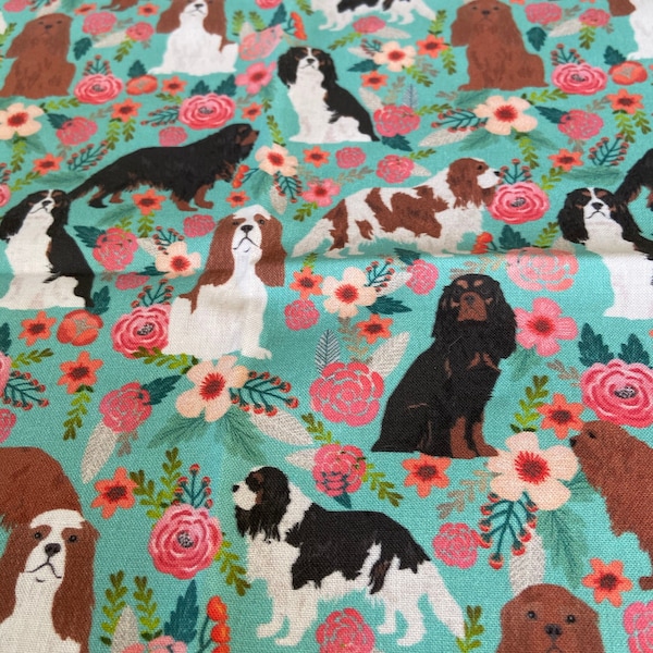 Cavalier King Charles Fabric-cavalier King Charles Spaniel Florals ...