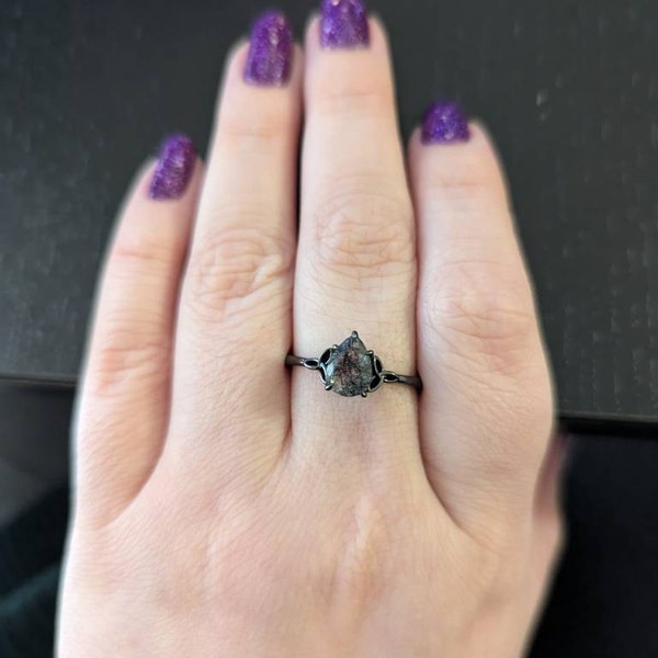 Pear Shaped Purple Sapphire Engagement Ring Set, 14k White Gold Leaf ...