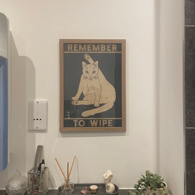 Remember to Wipe Funny Cat Poster, Bathroom Print, Vintage Art Print ...