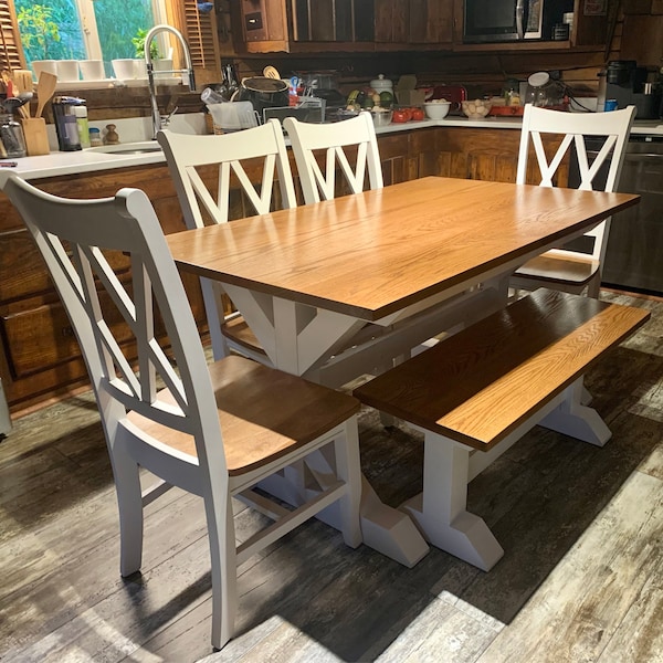 HUNTER Custom Rustic Trestle Farmhouse Table | Rustic Truss Farm House ...