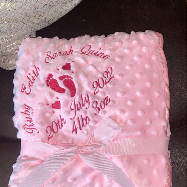Personalised Baby Pink Blanket Super Soft Embroidered Pink Bubble ...