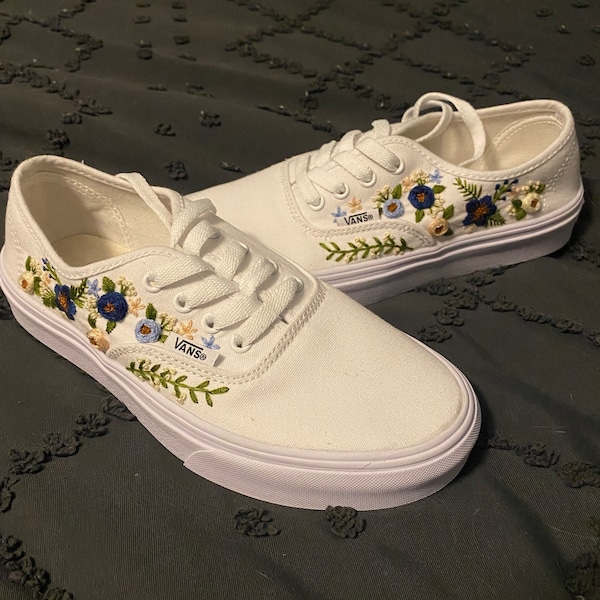 Custom Vans Embroidered Shoes Vans Bridal Sneakers Embroidered Wedding ...