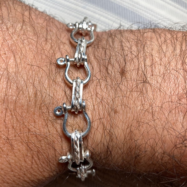 Handmade Sterling Silver Pirate Theme Nautical Shackle Bracelet 11mm ...