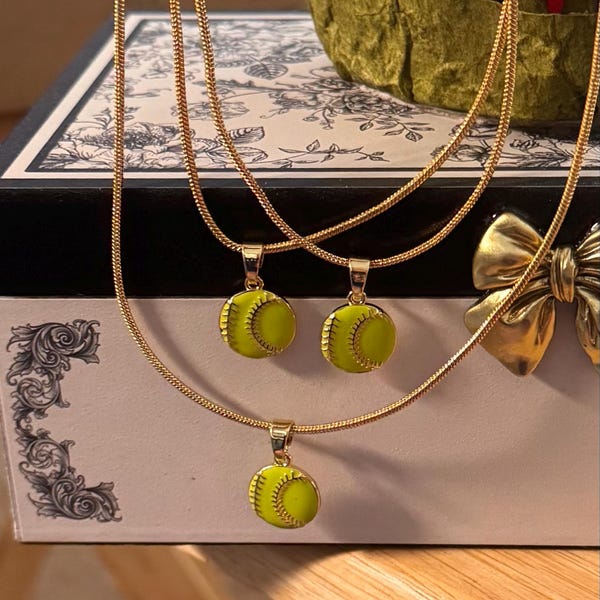 14k Gold Filed Softball Pendant Ball Charm Green Enamel Sport Ball ...