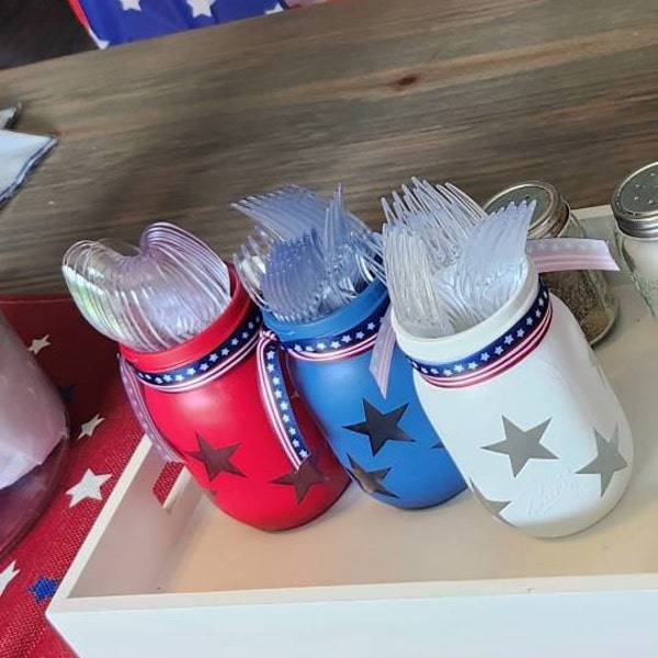Set of Patriotic Painted Mason Jar Tea Light Candle Holders, Painted ...