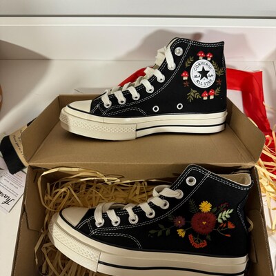 Embroidered Converse/converse Flower/custom Converse Pink Lily Flower ...