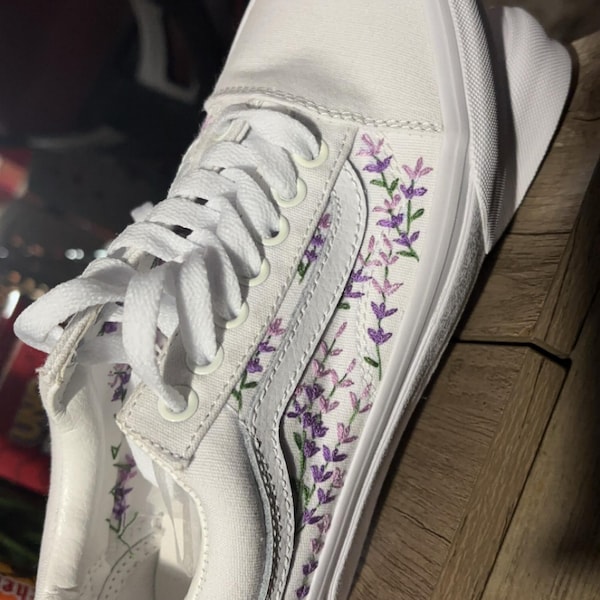 Custom Vans Shoes/custom Sneakers/embroidered Vans Blue Chrysanthemum ...