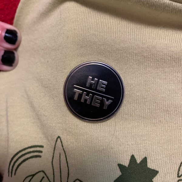 He They Pronoun Pin: Silver or Gold Hard Enamel Badge - Etsy