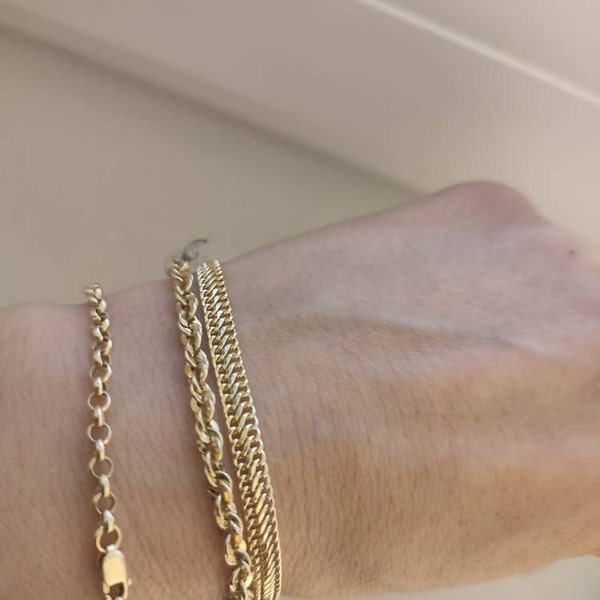 Gold Double Curb Chain Bracelet 14k Gold Vienna Bracelet Gold Curb Link ...