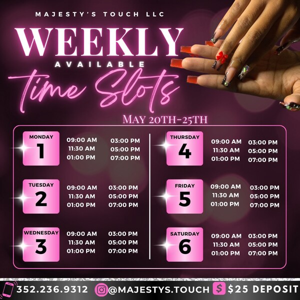 Weekly Availability Flyer, DIY Flyer Template Design, Weekly Available ...