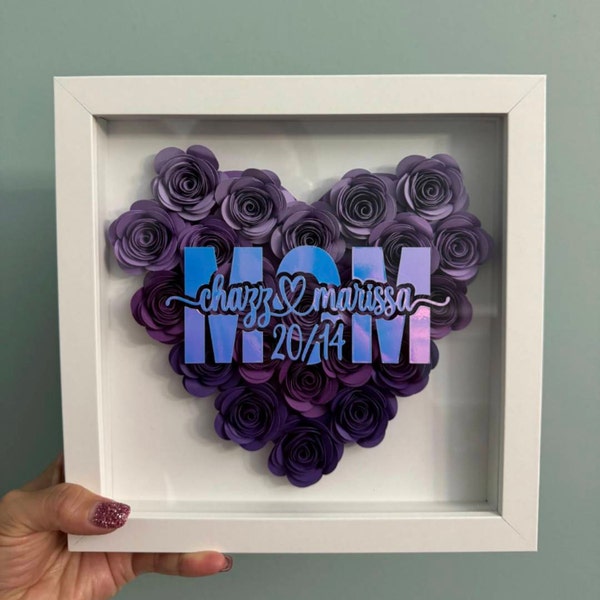 Flower Shadow Box, Personalized Shadow Box, Heart Flower Box, Song Name ...