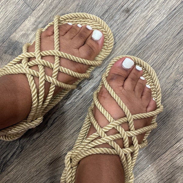 FREE Ship! Women's Rope Sandals in BEIGE or Brown - Etsy