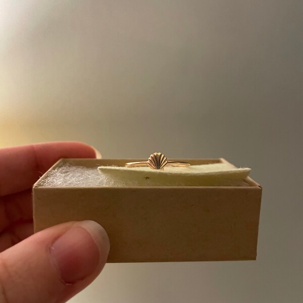 Tiny Shell Stacking Ring, Gold Filled Seashell Stacking Ring, Thin Gold Shell Ring, Stacking ...