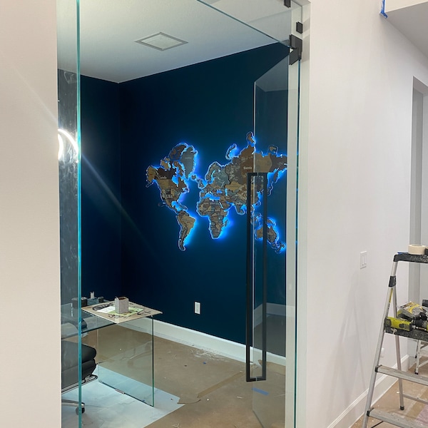 3D LED RGB Map of the World, Neon Map Wall, 3D Wooden World Map ...