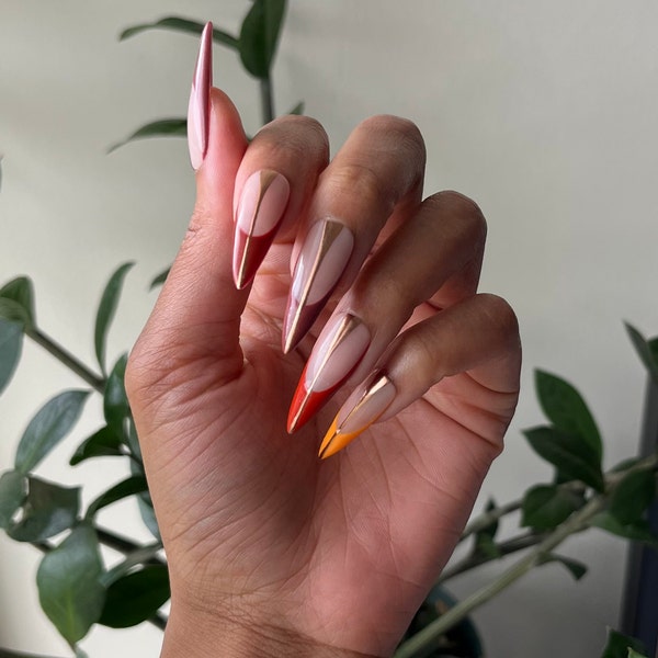 Press on Nails, French Tips, Autumn Press Ons, Fall Press on Nails ...