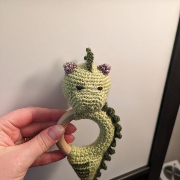 CROCHET PATTERN Dexter the Dragon Crochet Amigurumi Rattle Teether Ring ...