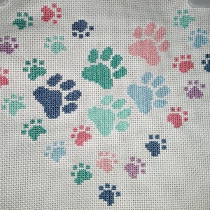 Paw Print Heart Cross Stitch Pattern, Modern Gift for Dog Lover, Cat ...