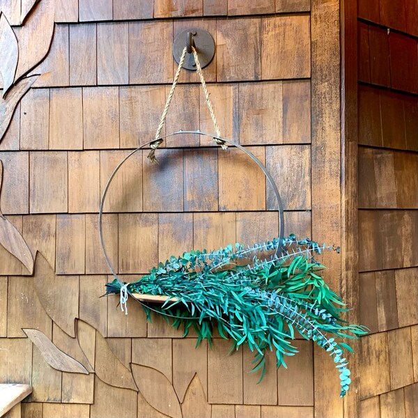 Rustic Wine Barrel Hoop Hanging Shelf - Handmade Nautical Rope Decor ...