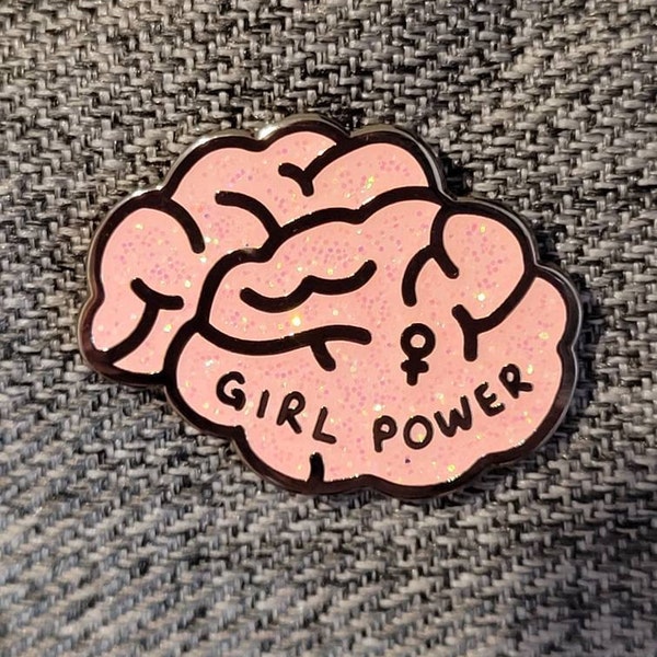 Girl Power Enamel Pin- Feminist Lapel Pin Pink Glitter Brain Enamel Pin ...