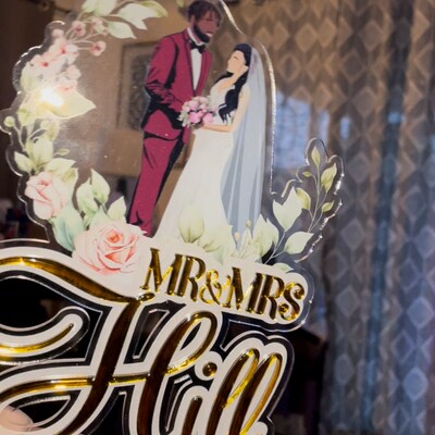 Colorfull Wedding Cake Topper With Personalized Bride and Groom ...