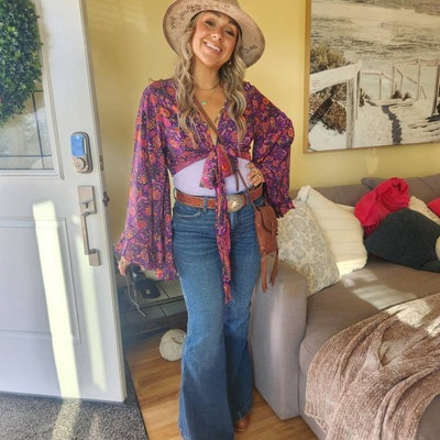 Golden Hour Hippie Bohemian Patchwork Silk Kimono, Recycled Silk Bell ...