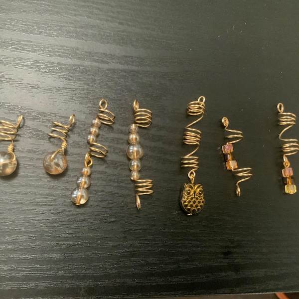 Loc Jewelry W/gold Glass Beads Set of 5 Dread/braid Charms Dreadlock ...