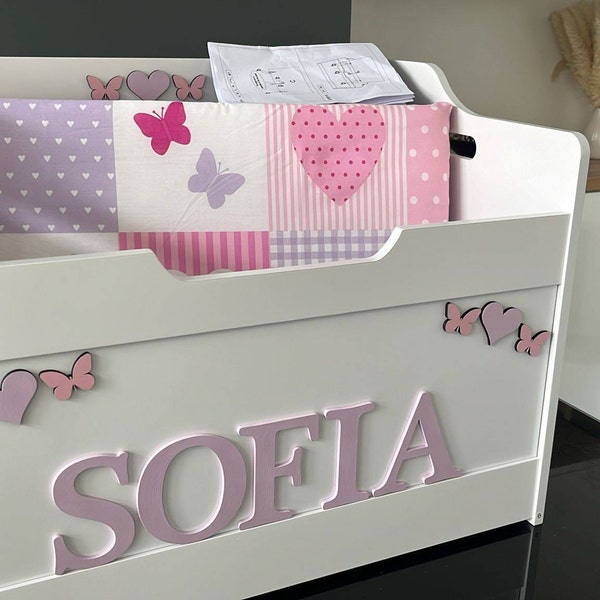 Wooden Personalised Toy Box With Safari Cushion Seat, Soft Close Hinge ...