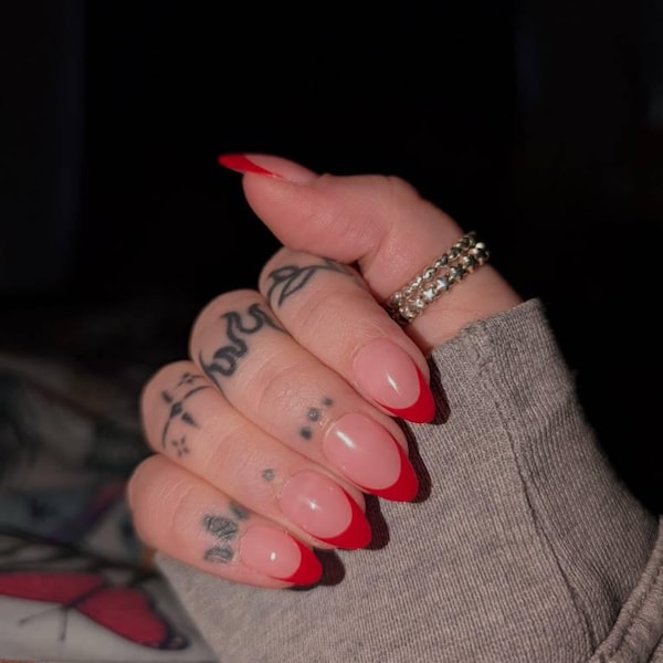 ASHA Press on Nails - Dark Red & Gold - Set of 10 Made to Order Nails ...