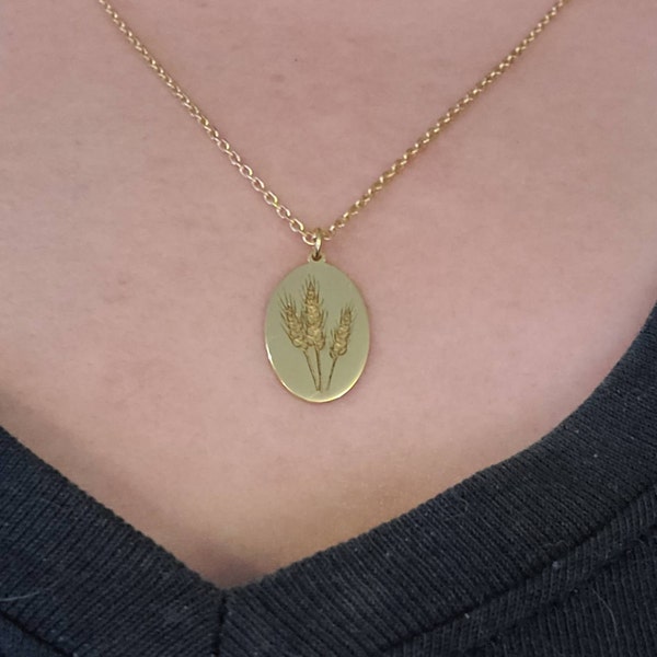 Wheat Signet Necklace: Sterling Silver Laurel Pendant - Etsy