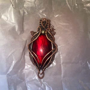Red Fire Labradorite Pendant Copper Wire Wrapped Pendant Handmade ...