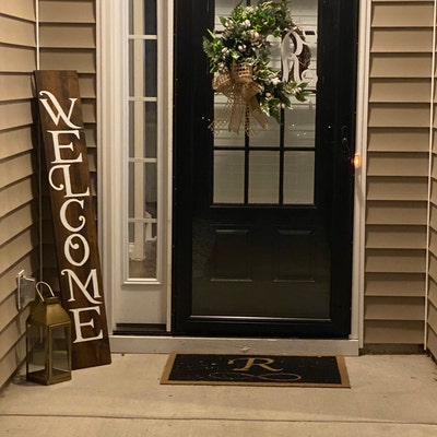 Large Vertical Welcome Sign, Front Door Sign, Porch Leaner, Rustic Wood ...