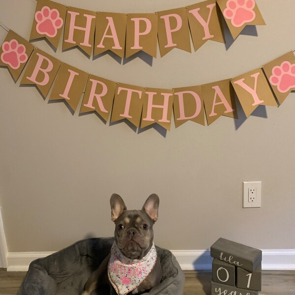 Paw Print Happy Birthday Banner, Dog Birthday Banner, Puppy Birthday ...