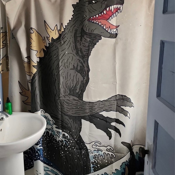Godzilla Shower Curtain, Japanese Shower Curtain, Traditional Japanese Art, Great Wave - Etsy