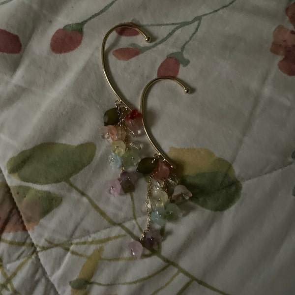 No Piercing Rainbow Earrings, Flower Ear Cuffs, Gold Ear Cuffs, Flower ...