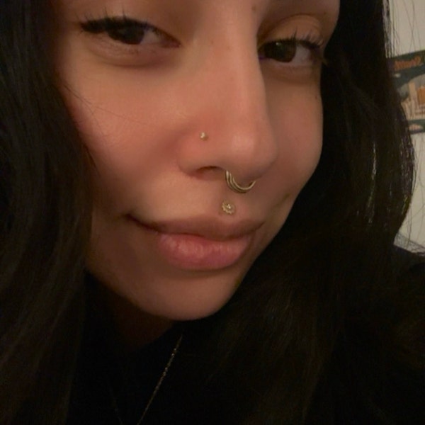 Solid 14 Karat Yellow Gold Triple Stacked Septum Ring ~ Three in One ...