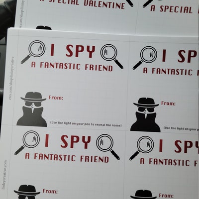 Printable Invisible Ink Pen Valentine, Secret Agent Cards, I Spy School ...