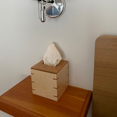 Solid Cherry Top Solid Tiger Maple Sides Cherry Splines Handmade Tissue Box Cover Holder ...
