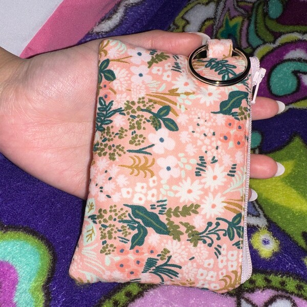 Blue Print Floral Key Fob Fabric Key Fob Navy Key Fob Blue Flower Key ...