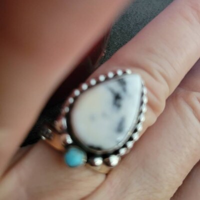 White Buffalo and Turquoise Ring - Etsy